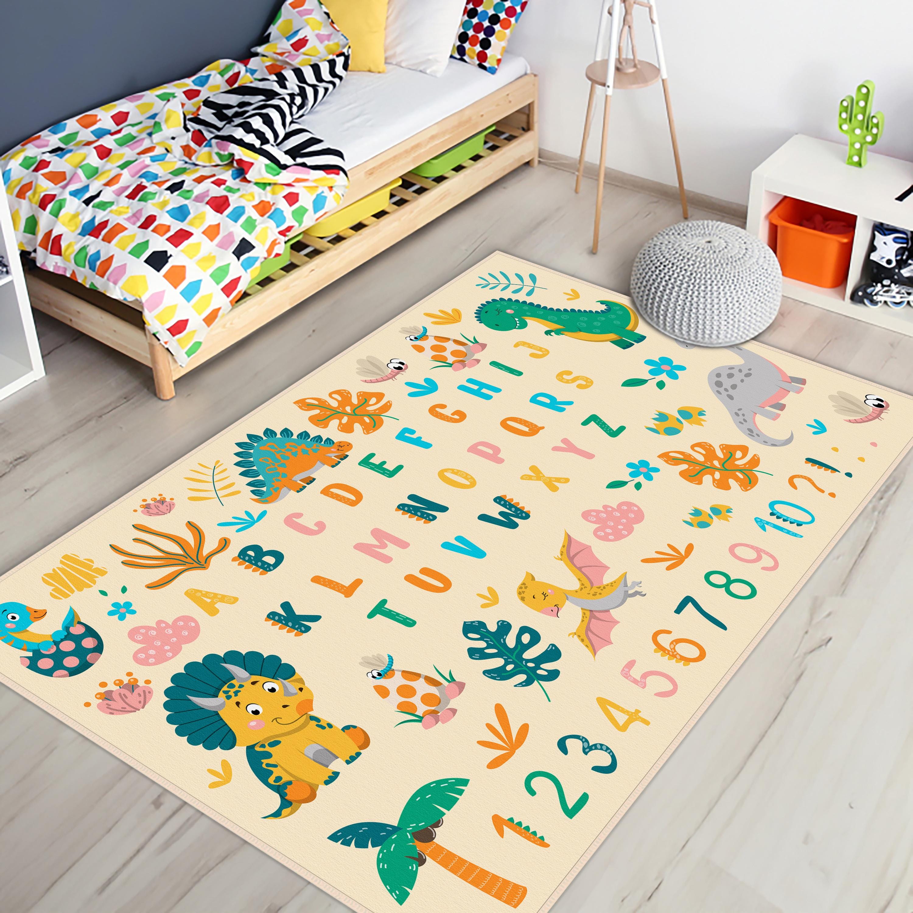 Letter Carpet, Number Kids Rug, Dinosaur Figure Educational Rug, Kids ...