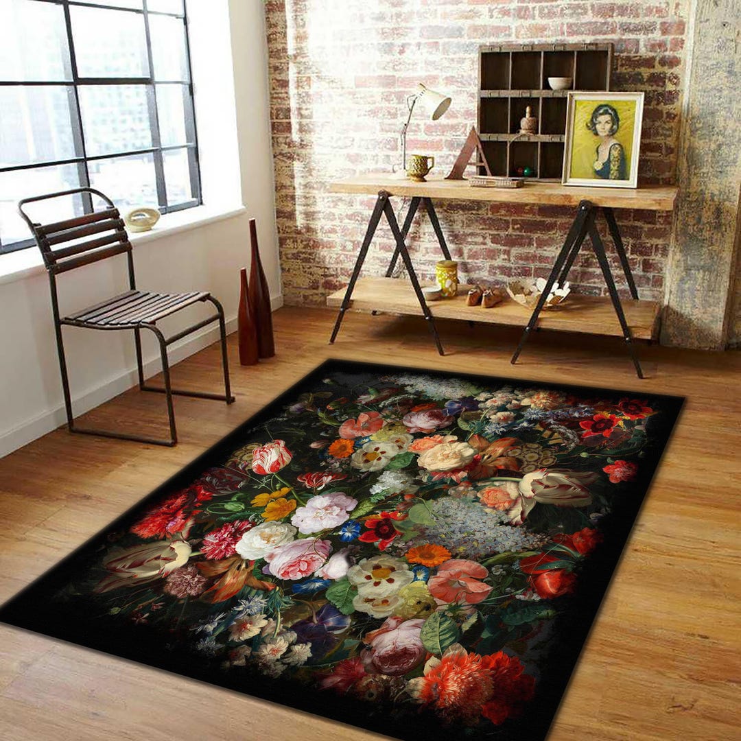 Floral Area Rug,black Floral Rug,gothic Floral Rug,black Rug,enchanted ...