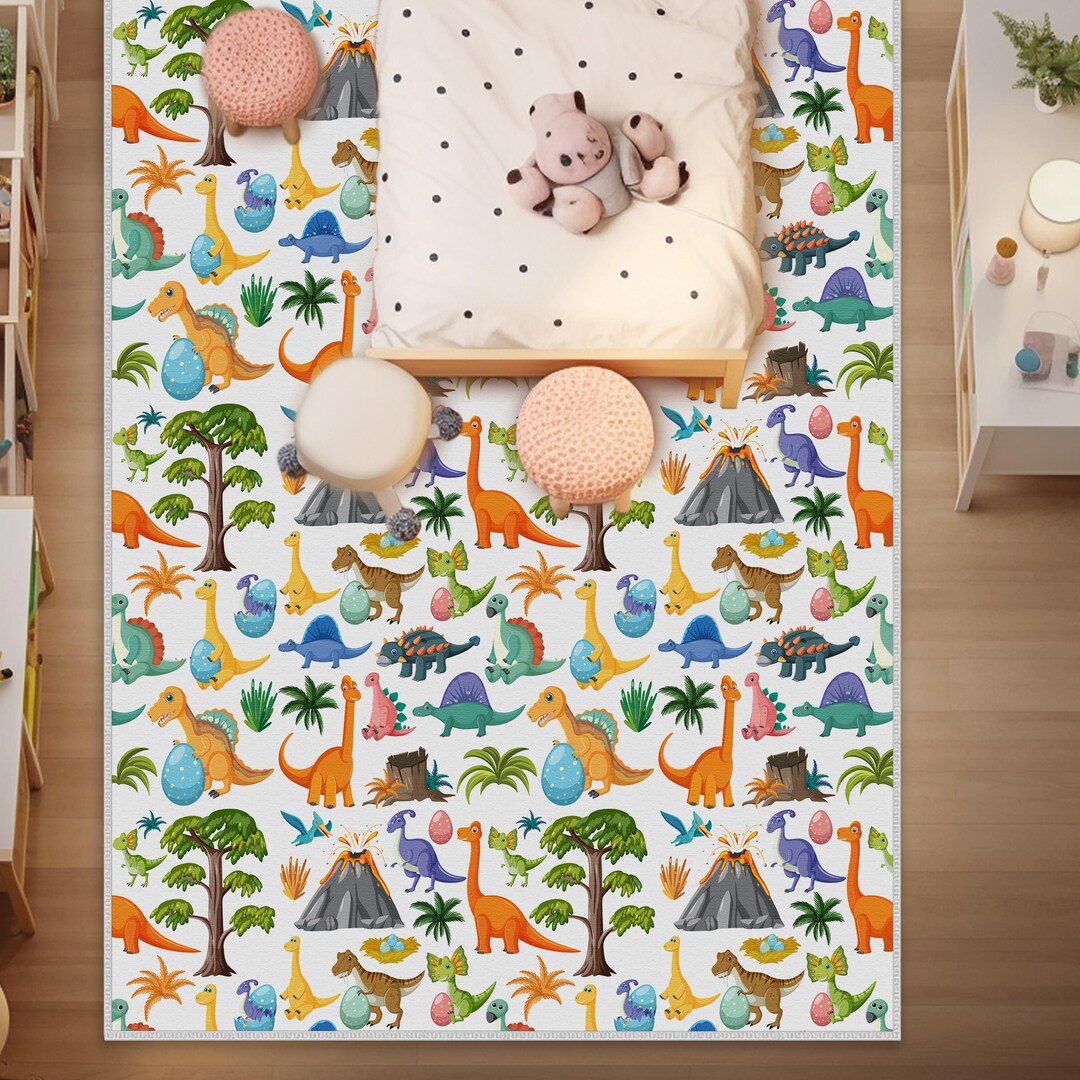 Trex Dino Nursery Rug,dino Playmat for Kids Room,volcano Toddler Carpet ...