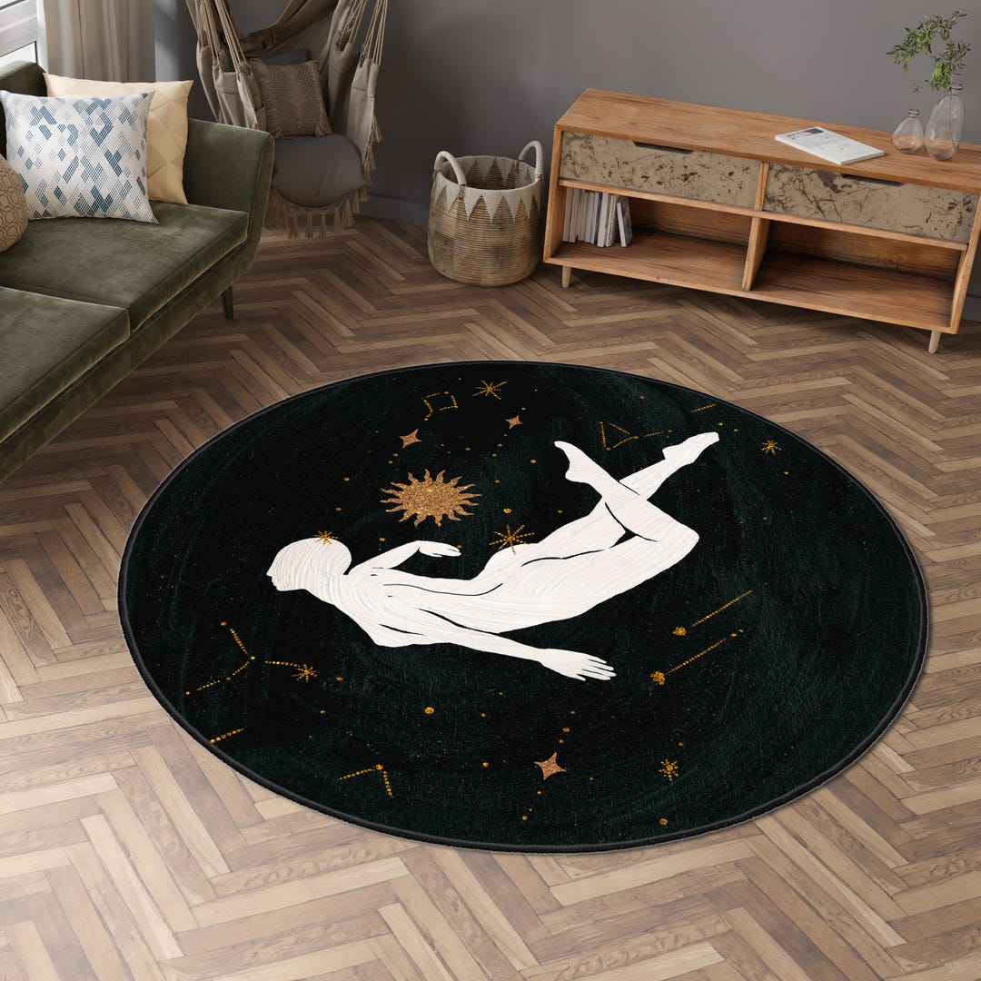 Abstract Female Figure Rug, Modern Space-themed Round Area Rug ...