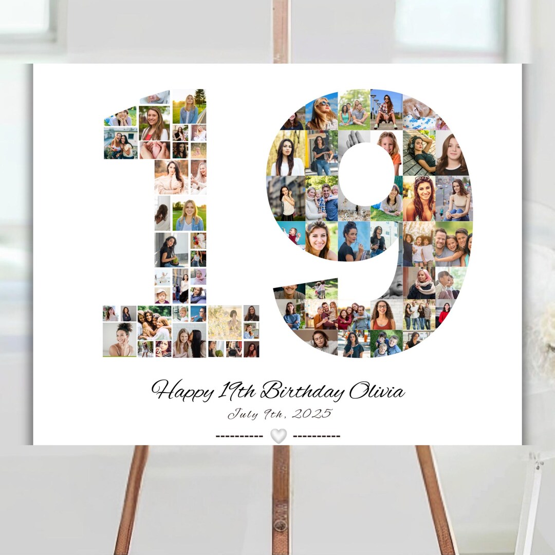 19th Birthday Photo Collage Template: Customizable Canva Gift (digital ...
