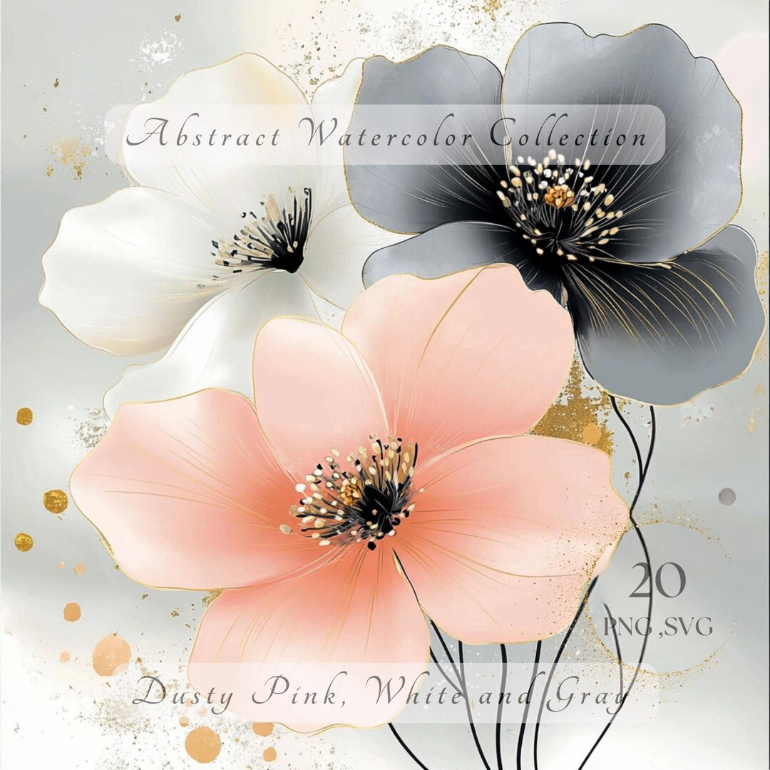 PNG Abstract Flowers Bouquet With Gold SVG Clipart Pink Gray Gold ...