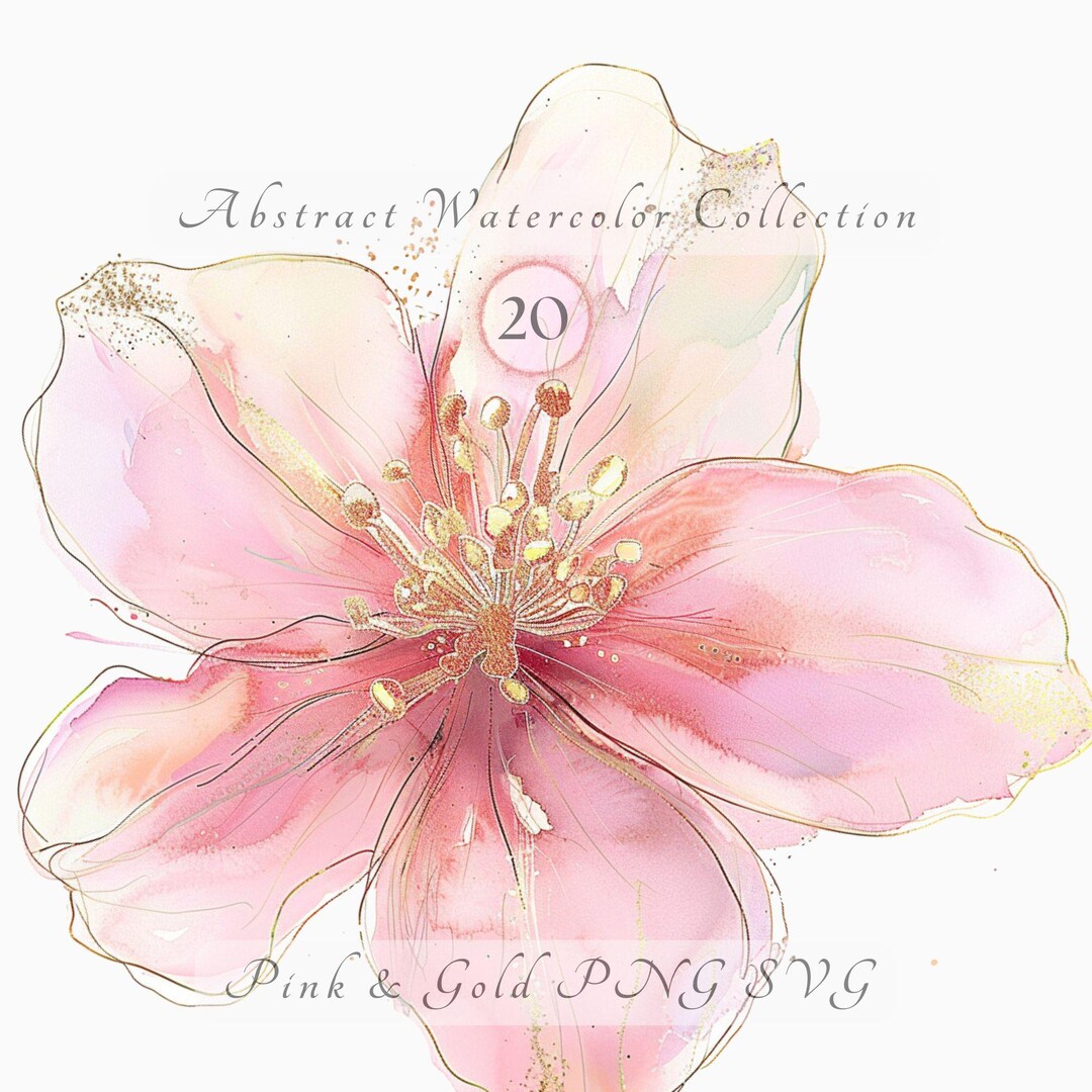 Pink PNG Abstract Flowers With Gold SVG Clipart Gold Flowers Print ...