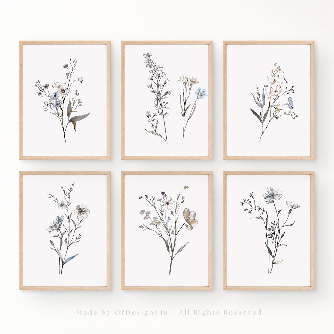 Watercolor Wildflower Wall Art, Wildflower Set of 6 Wall Art, Wild ...