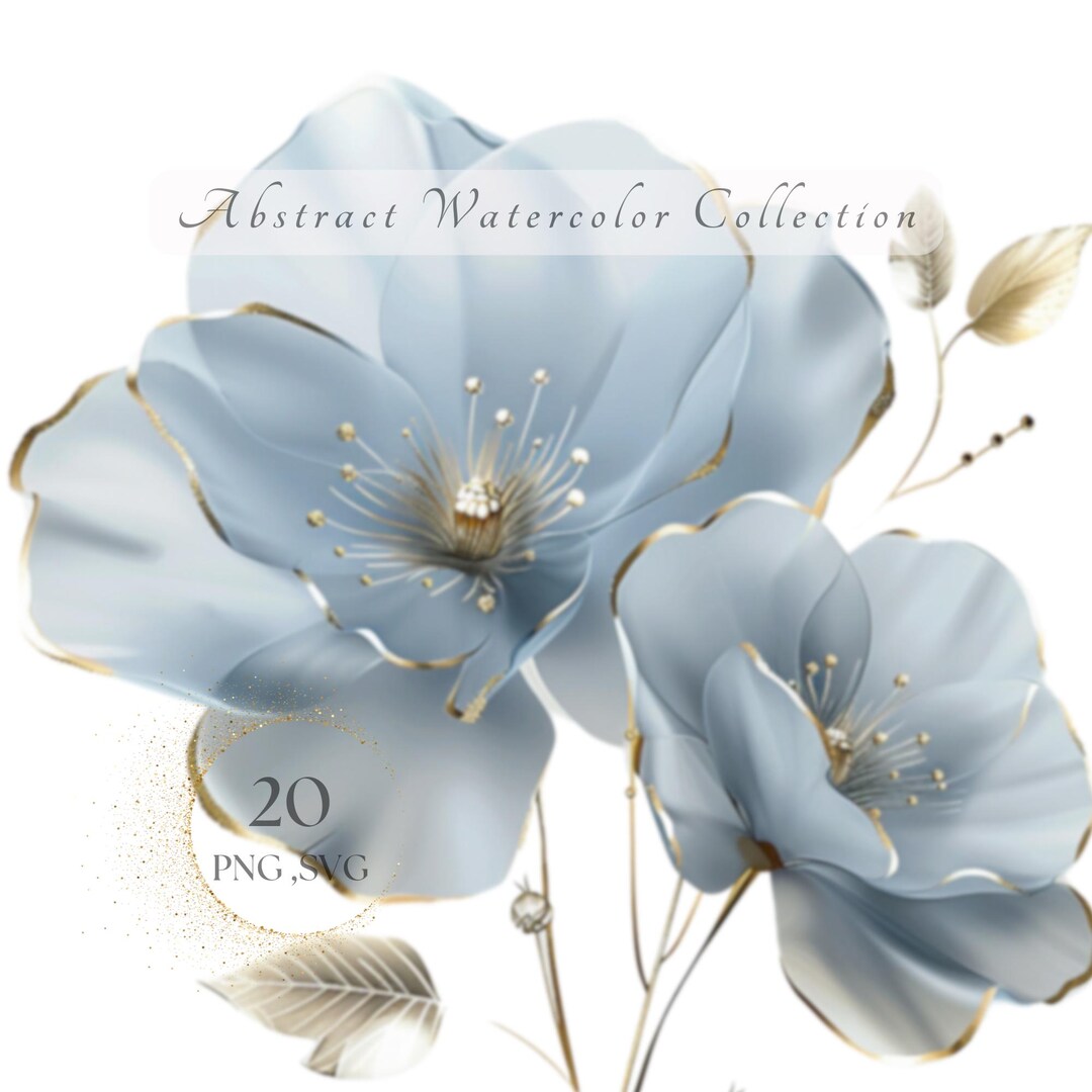 Pale Blue Abstract Flower Clipart With Golden Accents Blue Boho Chic ...