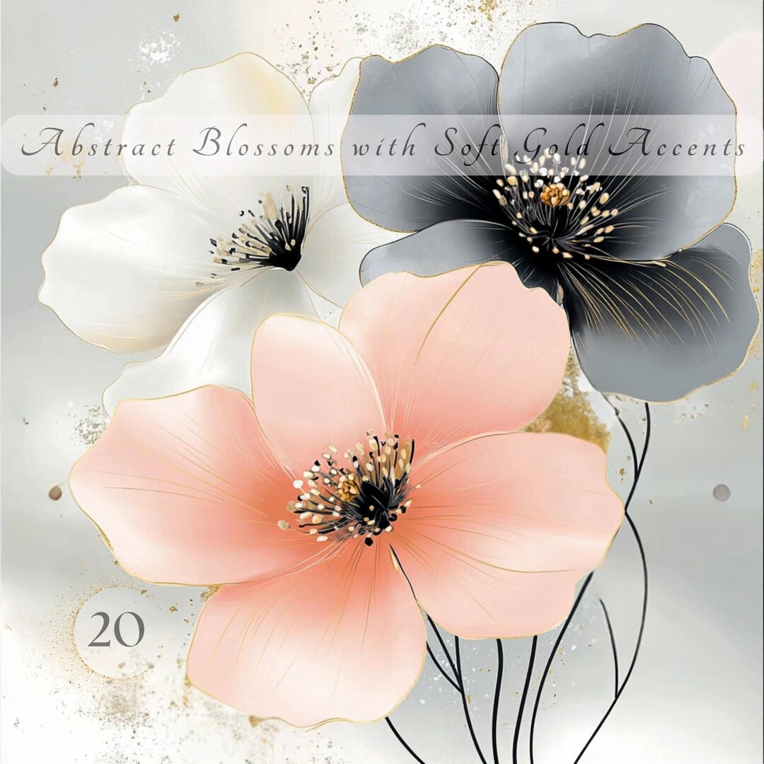 Dusty Pink & Gray Abstract Blossoms With Soft Gold Accents – Modern ...