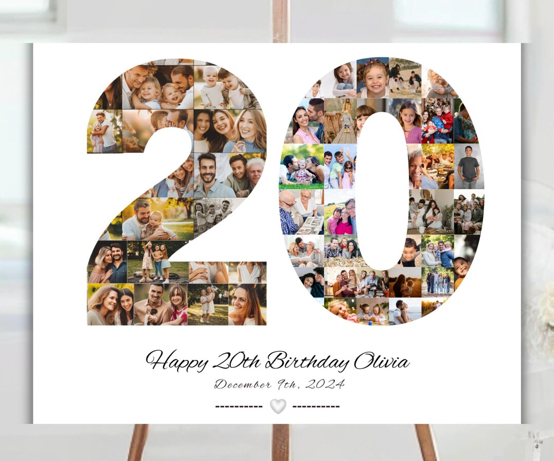 20th Birthday Photo Collage Custom Gift Birthday Number 20 Birthday ...