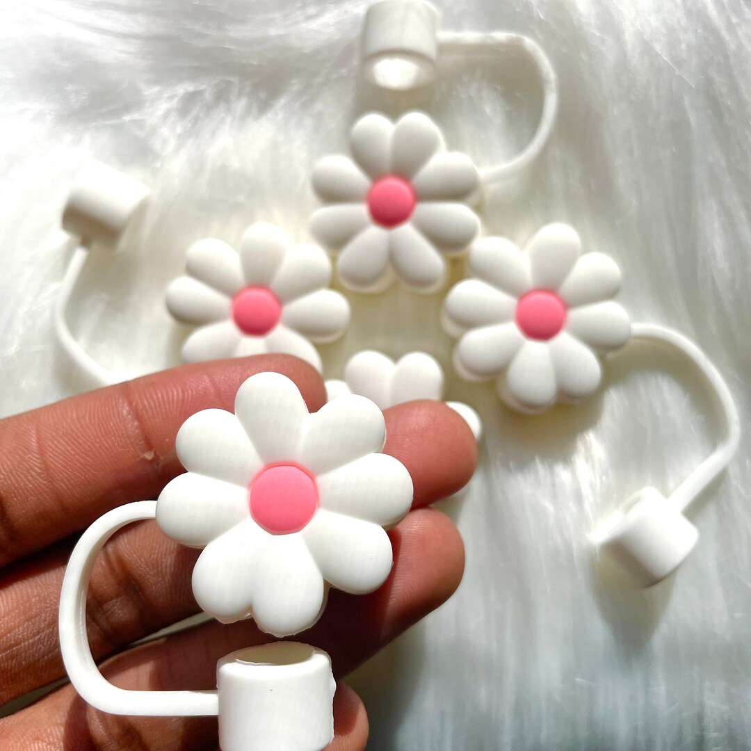 White Flower Stanley Straw Toppers - Reusable Straw Cover - Stanley Cup ...