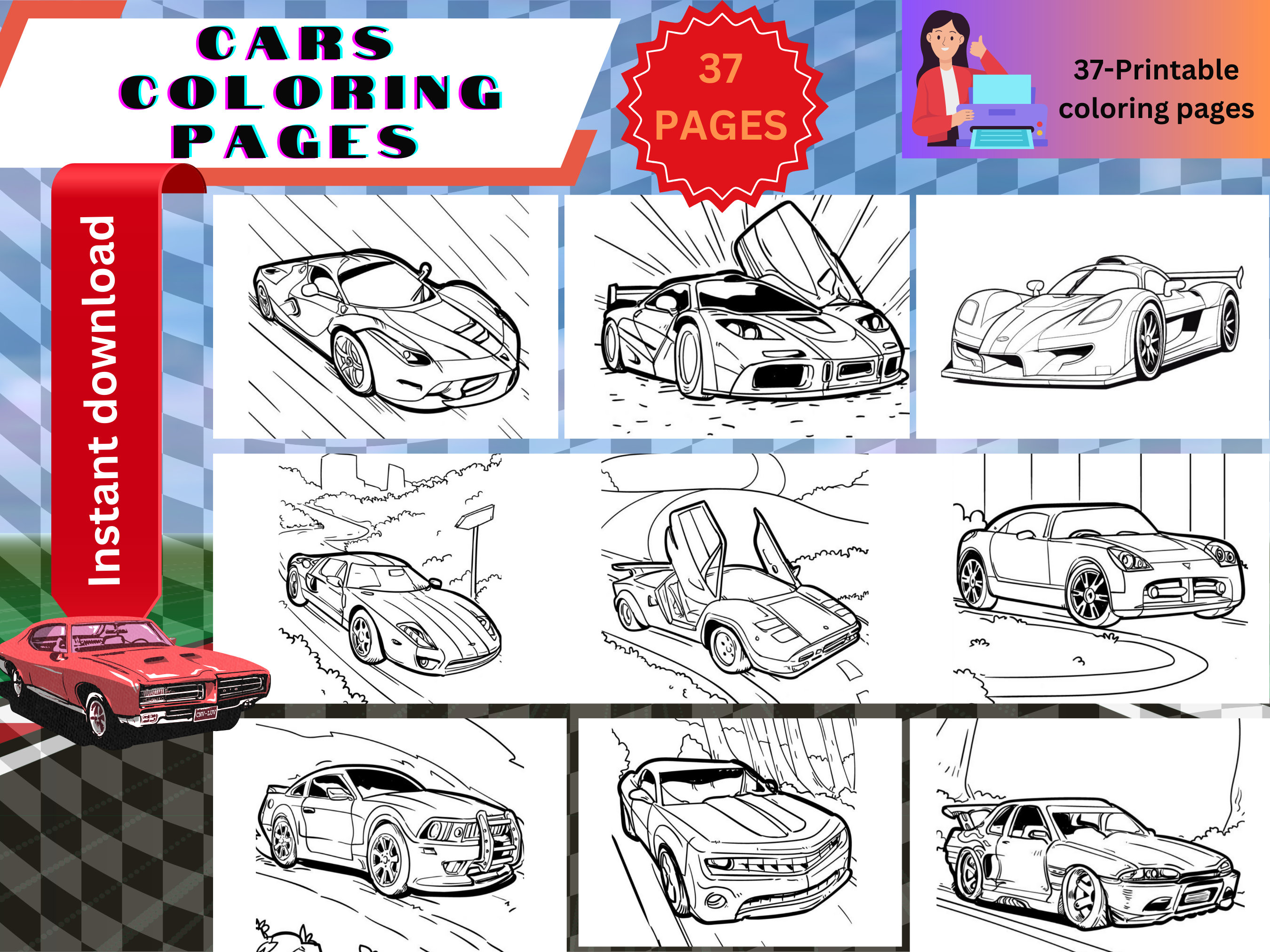 Cars/vehicle Coloring Pages, Kids Coloring Book, Bold and Easy Coloring ...