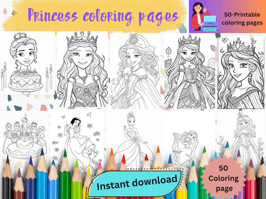 Princess Coloring Pages,girls Colouring Book,printable Coloring Sheet ...