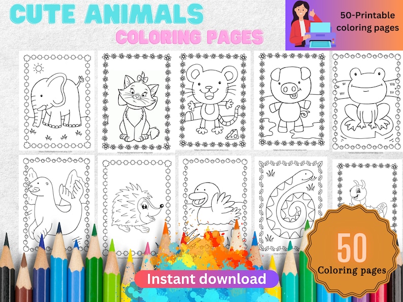 50 Bold and Easy Coloring Pages,cute Animals Coloring Pages,kids ...
