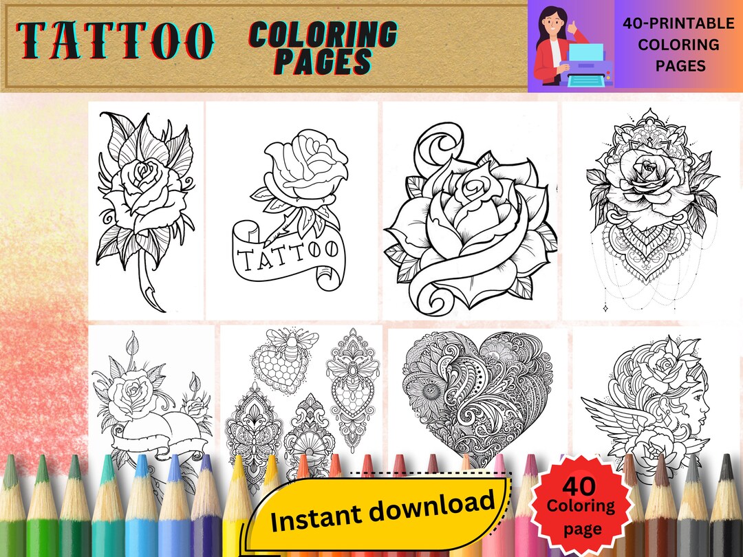 Tattoo Coloring Pages,beautiful Tattoos Coloring ,adults Coloring Book ...
