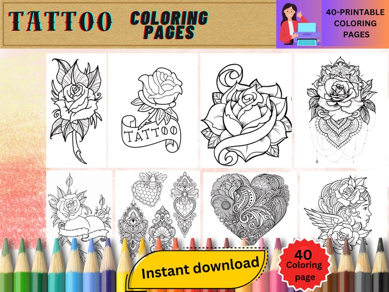 Tattoo Coloring Pages,beautiful Tattoos Coloring ,adults Coloring Book ...