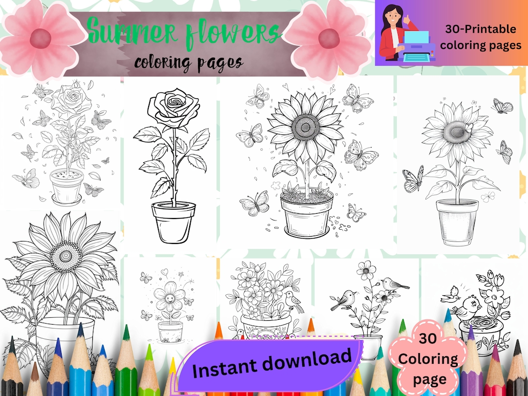 Summer Flowers in Pot Coloring Pages,kids Coloring Pages,kids Summer ...