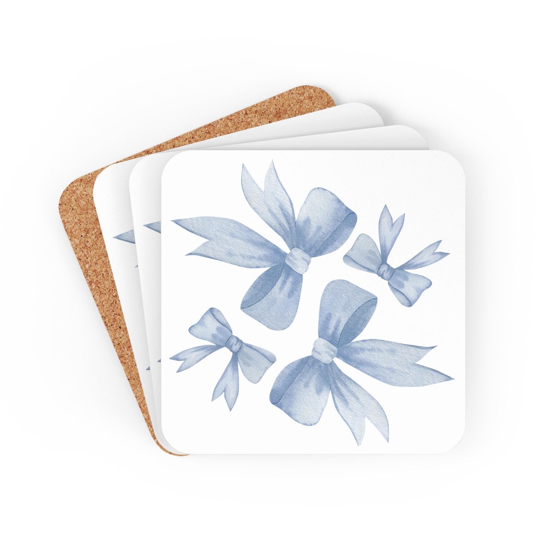 Corkwood Coaster Set Blue Bows Coquette Inspired Set Etsy