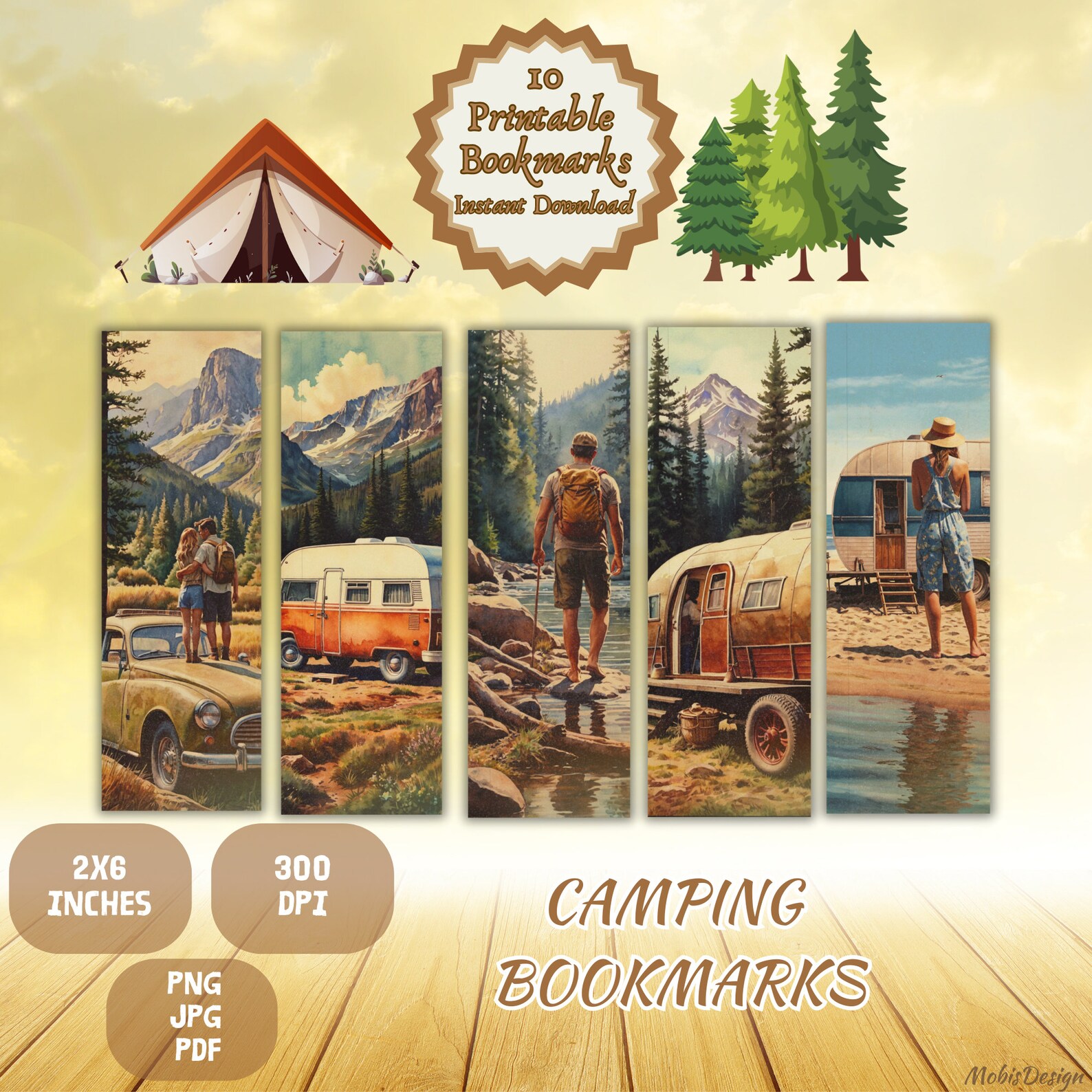 10 Camping Bookmarks Rustic Bookmark Nature Bookmark Digital Download ...