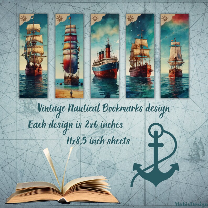 10 Vintage Nautical Bookmarks ship Bookmarks Digital Download JPG ...