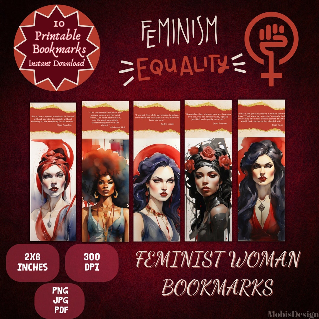 10 Feminist Woman Bookmarks equality Bookmarks digital Download JPG ...