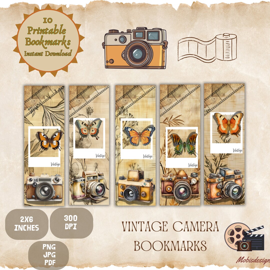 Vintage Camera Bookmarksvintage Bookmarks Digital Download JPG Bookmark ...