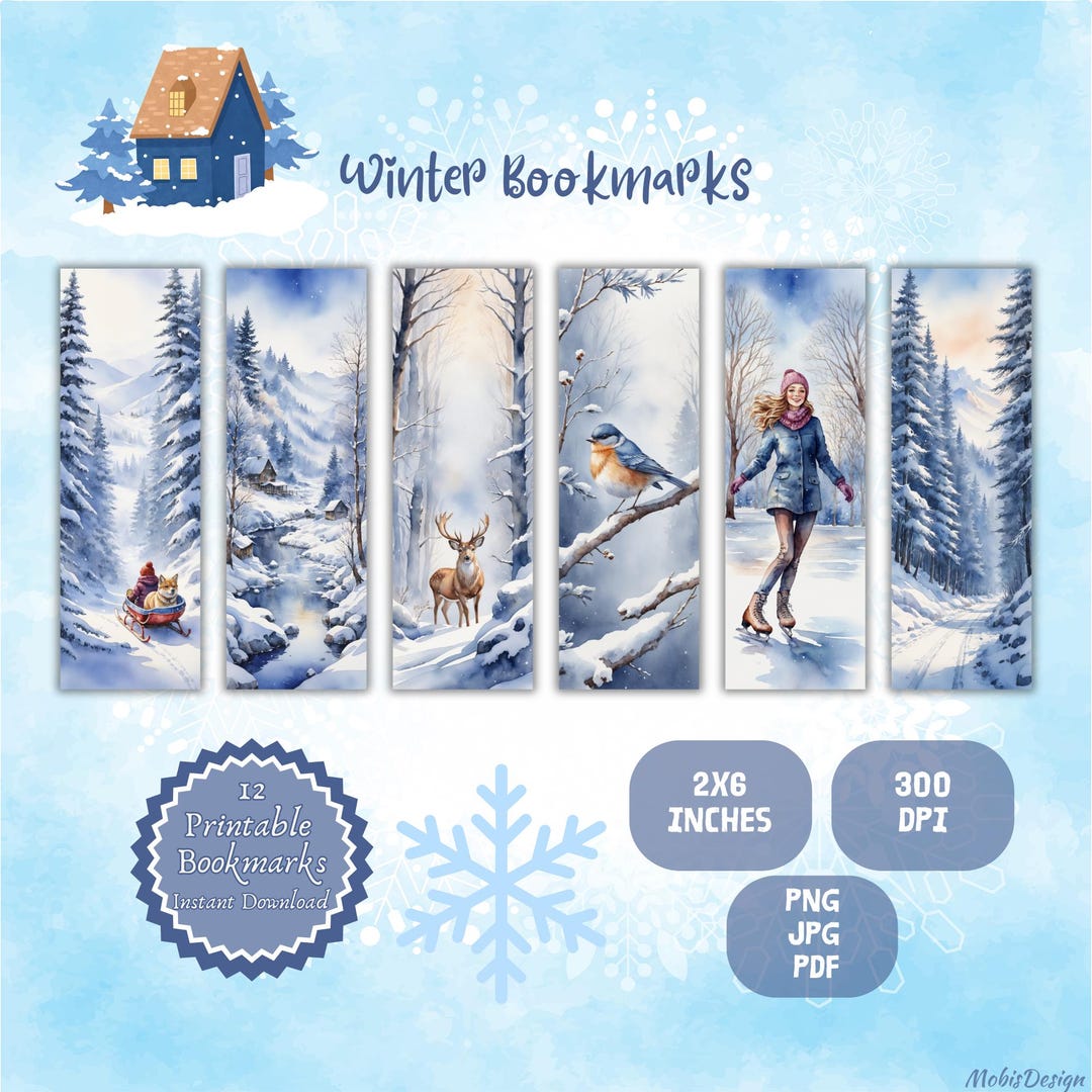Winter Bookmarks Winter Reading Digital Download JPG Bookmark PNG ...