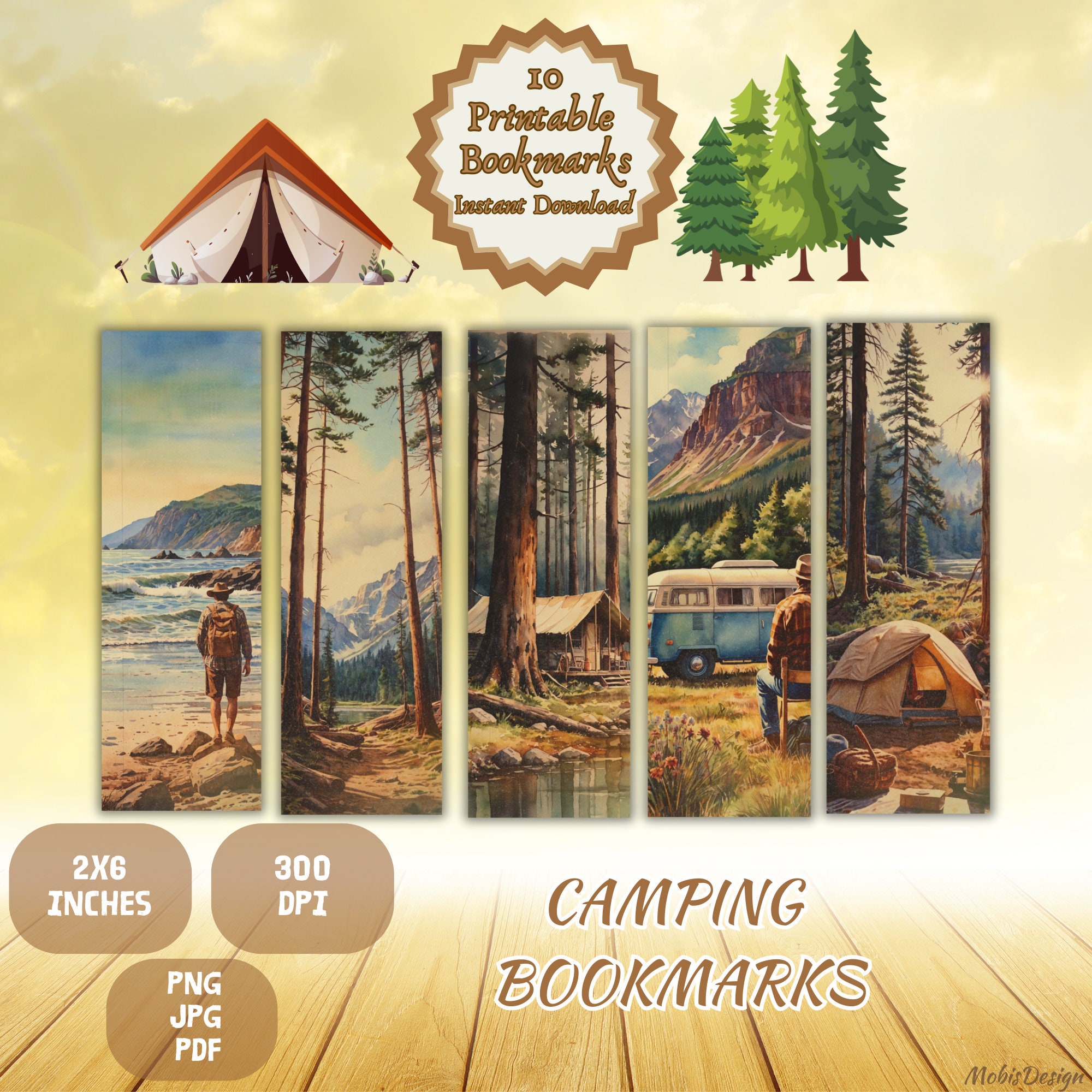 10 Camping Bookmarks Rustic Bookmark Nature Bookmark Digital Download ...