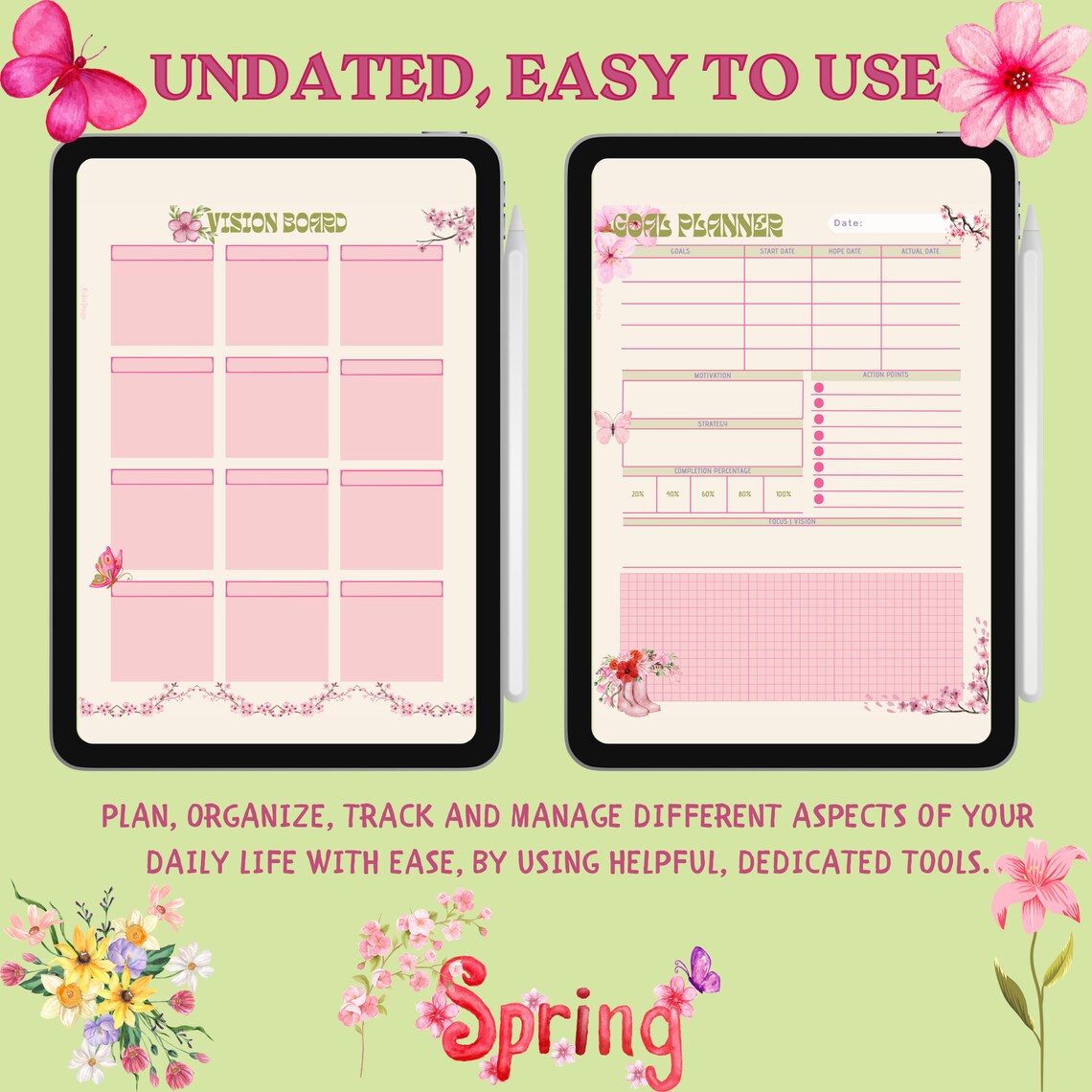 Spring Planner Digital Monthly Planner Printable Planner Undated ...