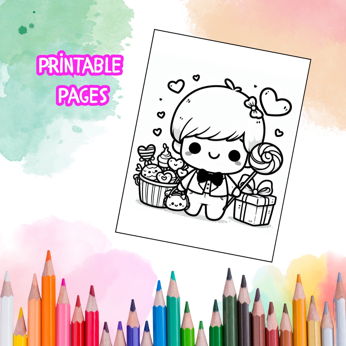 Kawaii Valentines Day Coloring Pages 25 Pages Cute Kawaii Coloring ...