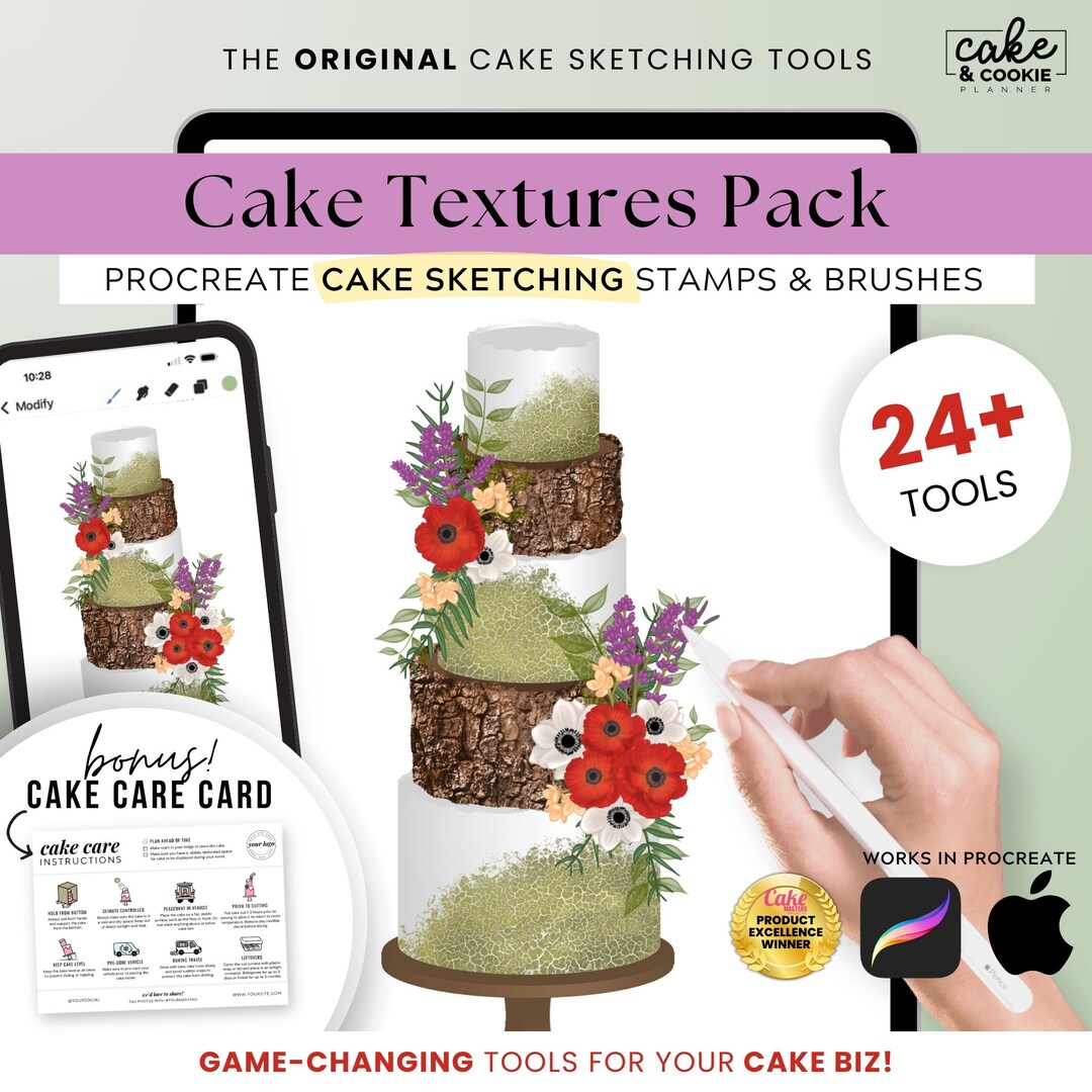 Texture Cake Sketching PROCREATE Brushes & Stamps, Digital Cake Design ...