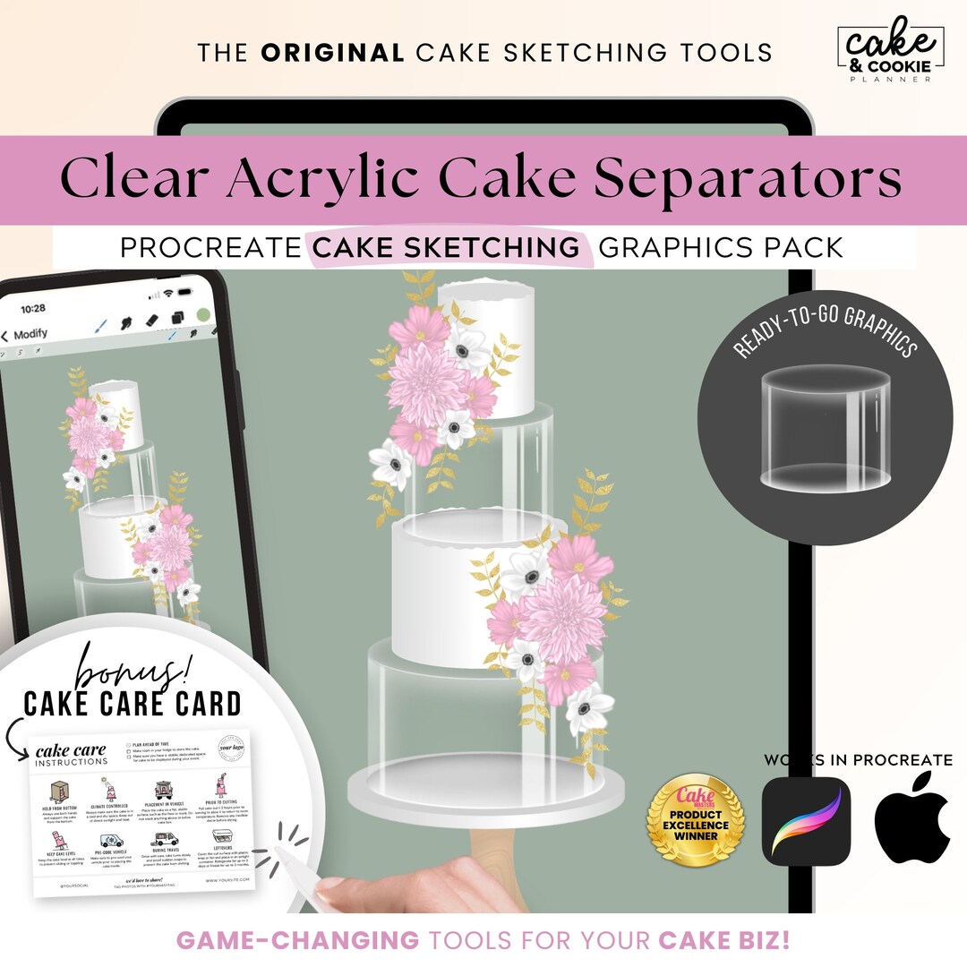 Clear Acrylic Separators Cake Sketching PROCREATE Doc, Digital Cake ...