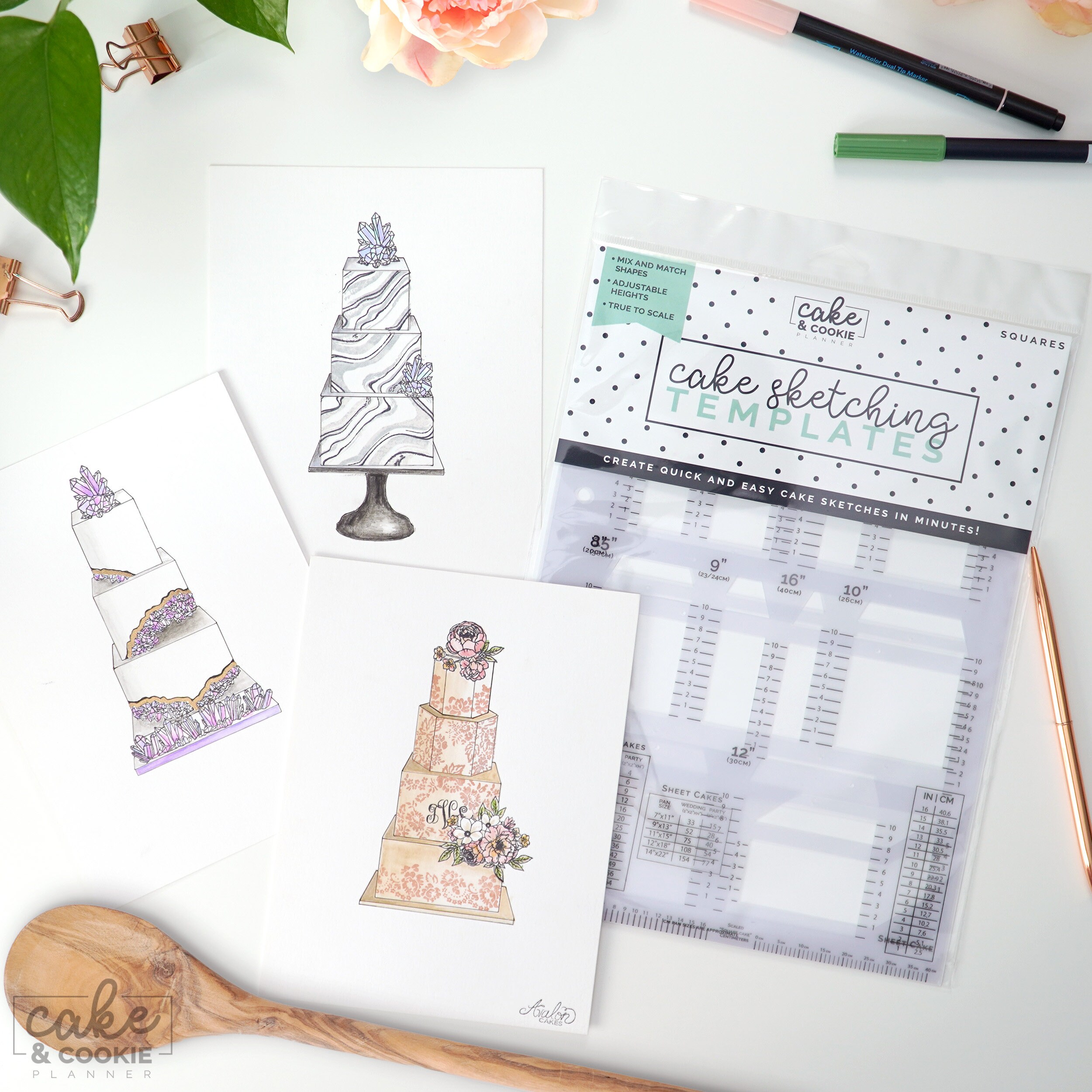 Sqaure Cake Sketching Templates - Original Award-winning Tools, Design ...
