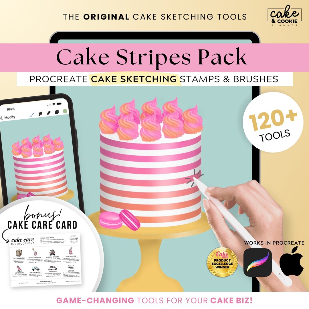 Stripes Cake Sketching PROCREATE Stamps, Digital Cake Design, Baker ...