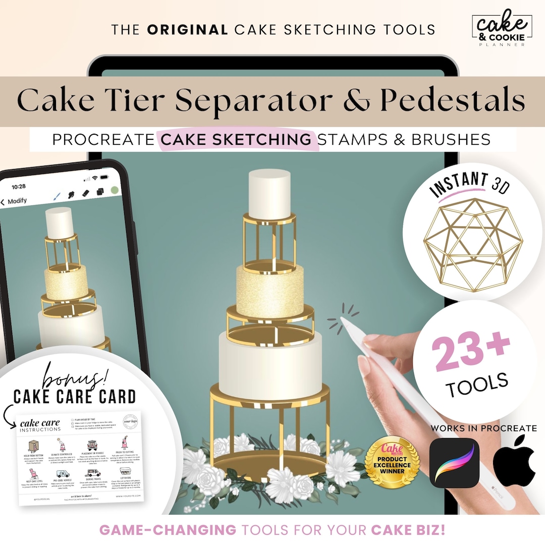Cake Pedestal Separators Cake Sketching PROCREATE Stamps, Digital Cake ...