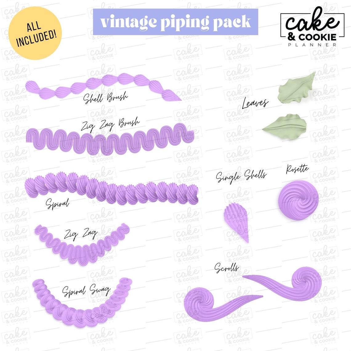 Vintage Icing & Swag Cake Sketching PROCREATE Brushes, Stamps, Digital ...