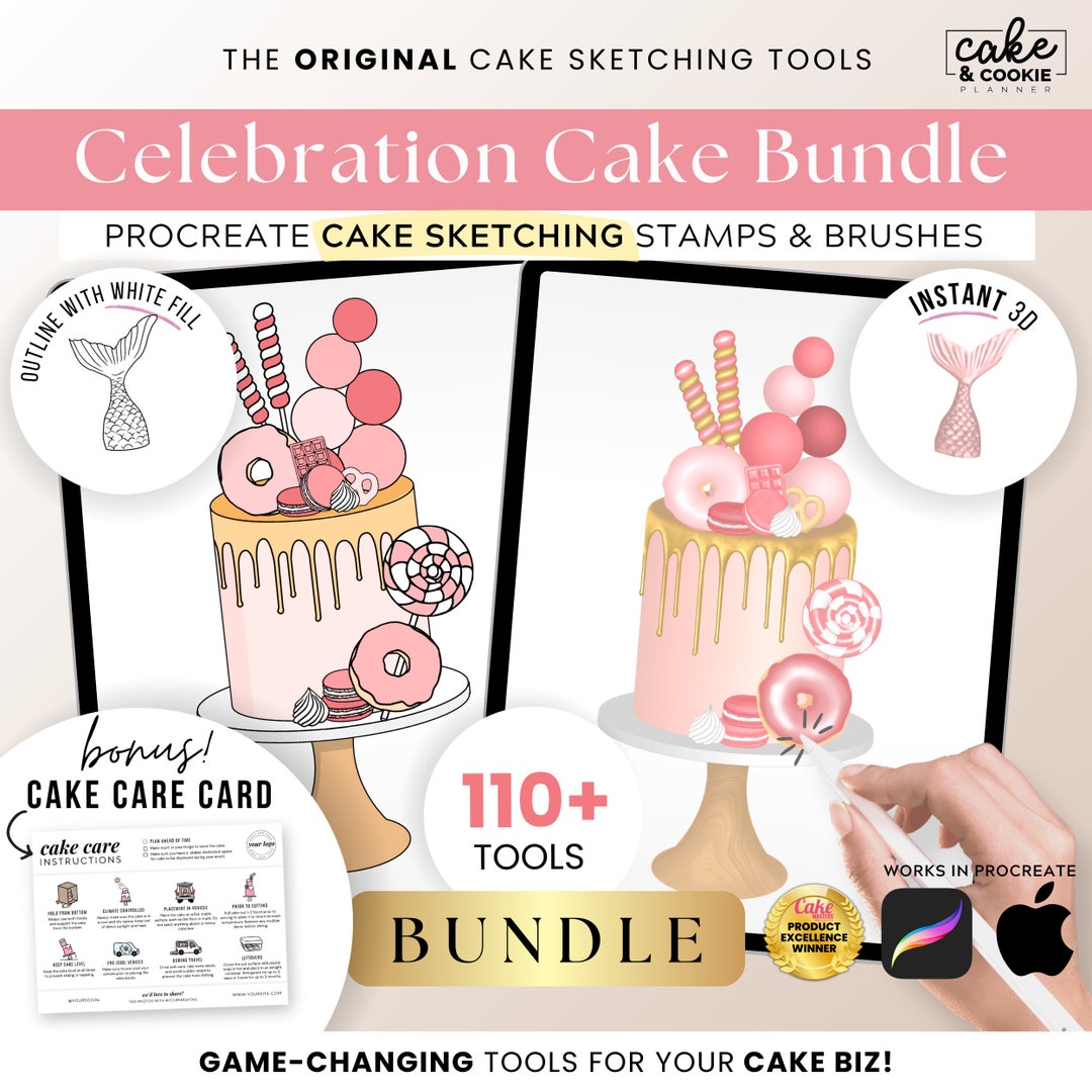 Celebration Cake Sketching PROCREATE Brushes & Stamps Bundle, Digital ...