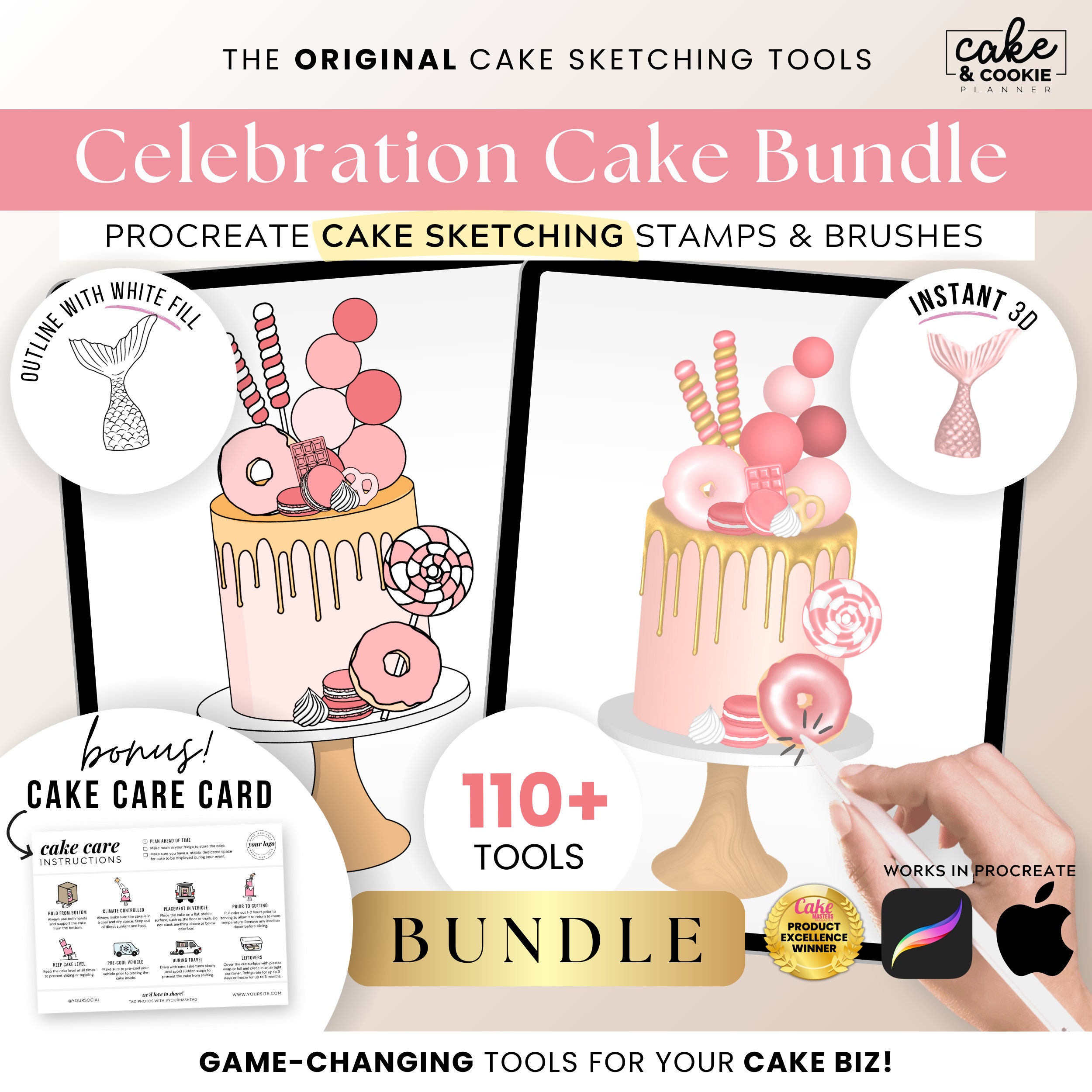 Celebration Cake Sketching PROCREATE Brushes & Stamps Bundle, Digital ...