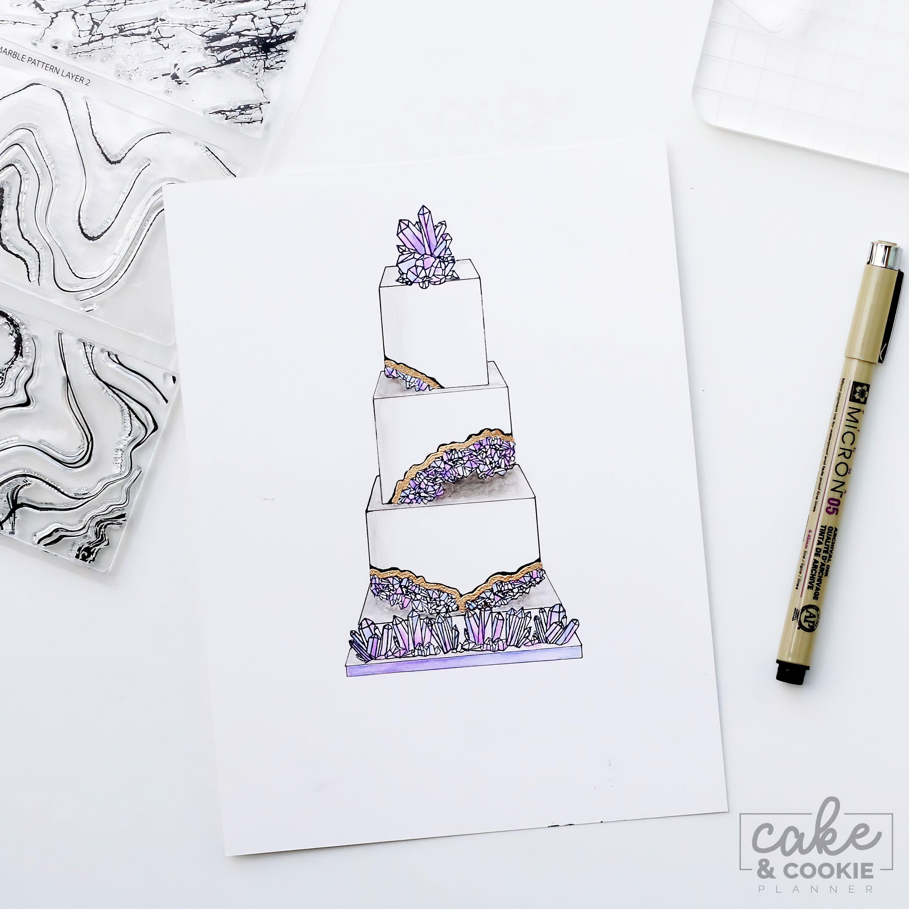 Geode, Minerals and Marble Set Cake Sketching, Mini Cling Clear Stamp ...