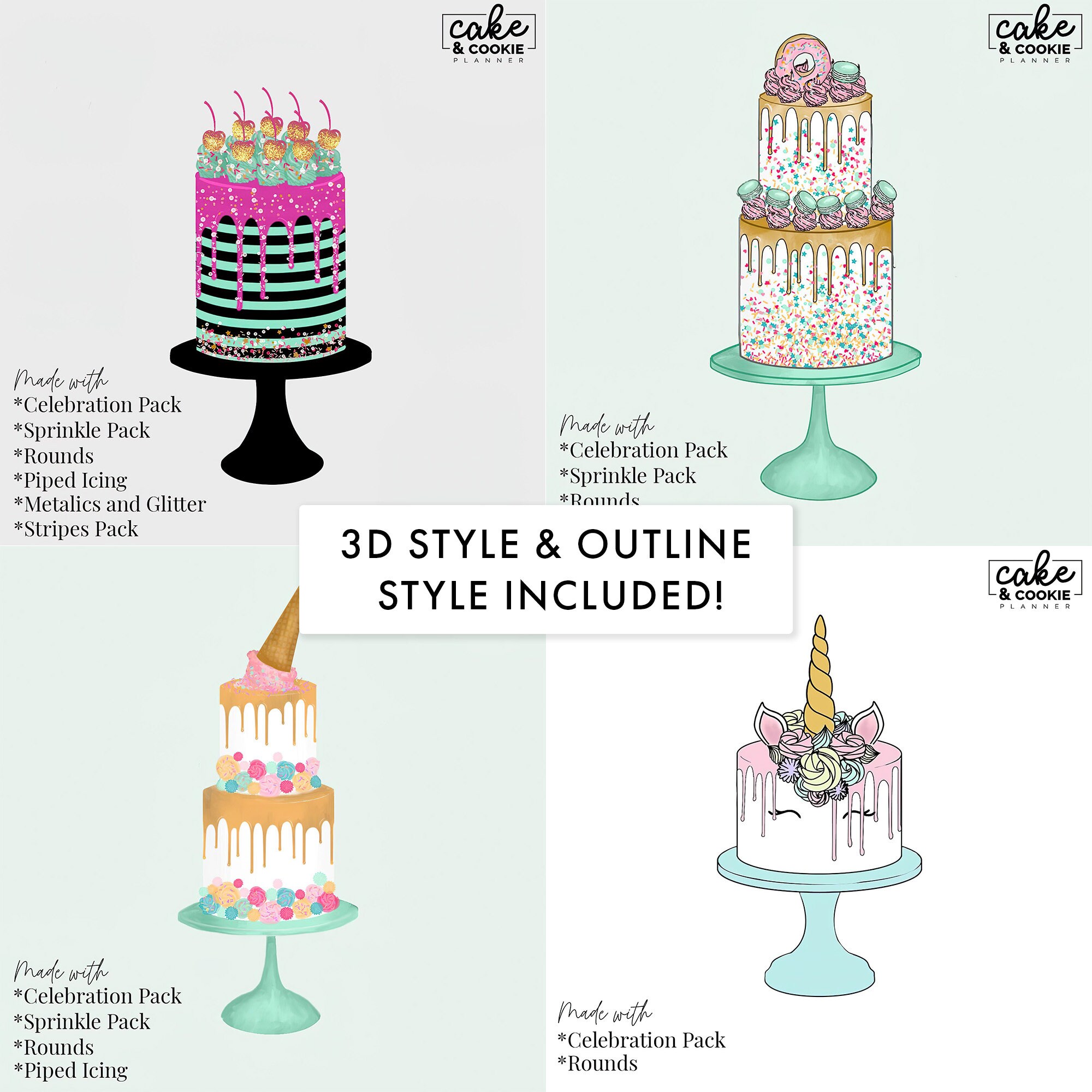 Piped Icing Cake Sketching PROCREATE Brushes & Stamps Bundle, Digital ...
