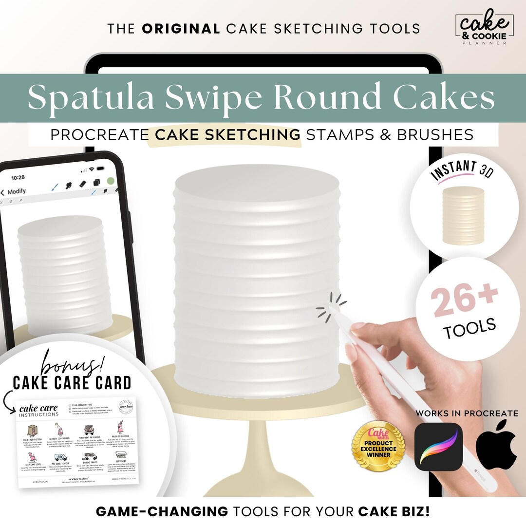 Spatula Swipe Tiers Cake Sketching PROCREATE Stamps, Digital Cake ...