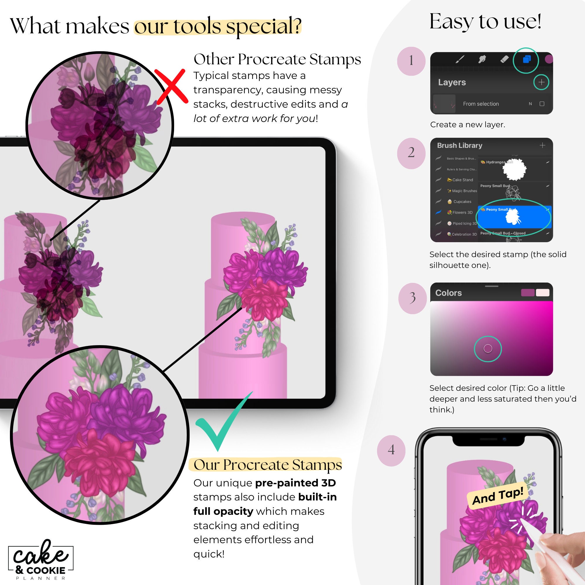 Vintage Heart Cake Sketching PROCREATE Brushes & Stamps, Digital Cake ...