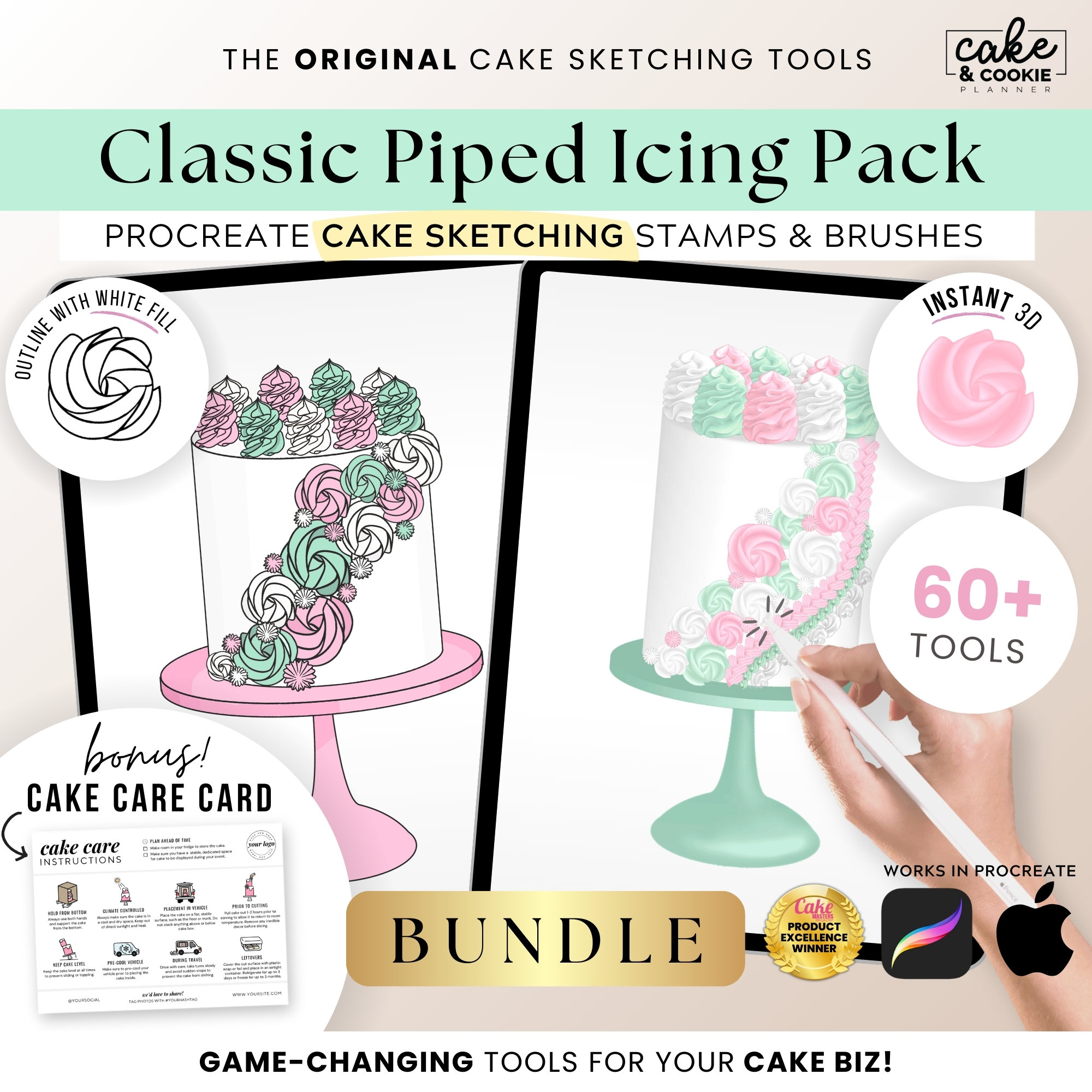 Piped Icing Cake Sketching PROCREATE Brushes & Stamps Bundle, Digital ...