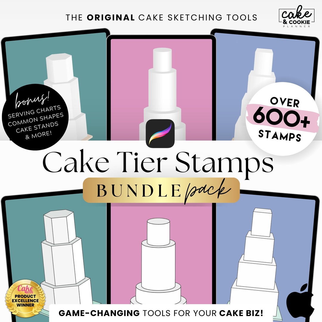Tiers Bundle Cake Sketching PROCREATE Stamps, Digital Cake Design ...