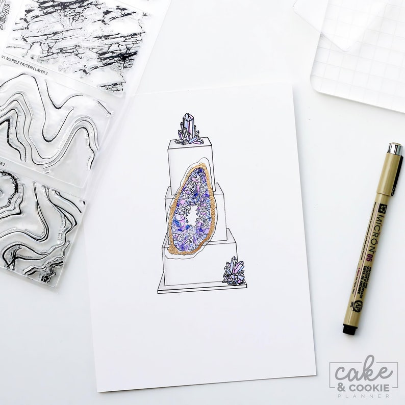 Geode, Minerals and Marble Set Cake Sketching, Mini Cling Clear Stamp ...