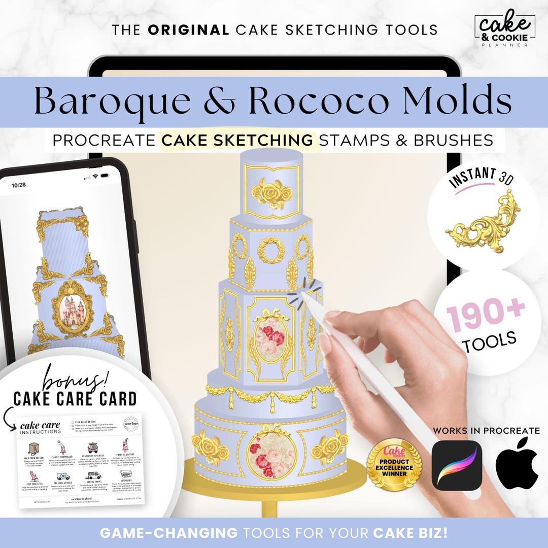 Baroque & Rococo Molds Cake Sketching PROCREATE Brushes, Stamps ...