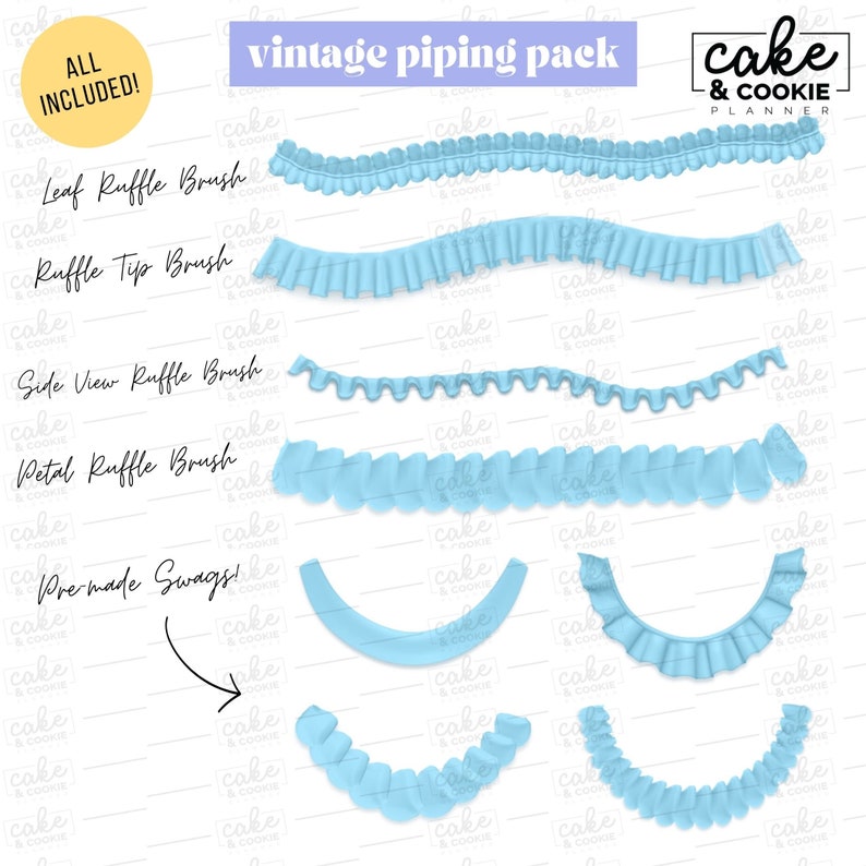 Vintage Icing & Swag Cake Sketching PROCREATE Brushes, Stamps, Digital ...