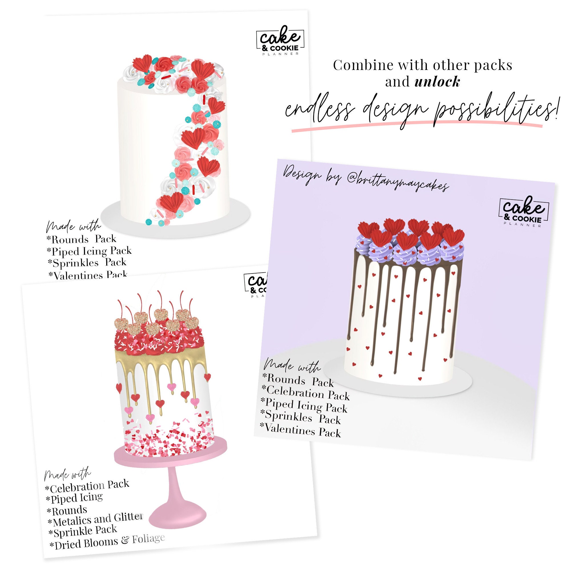 Valentines Cake Sketching PROCREATE Brushes & Stamps, Digital Cake ...