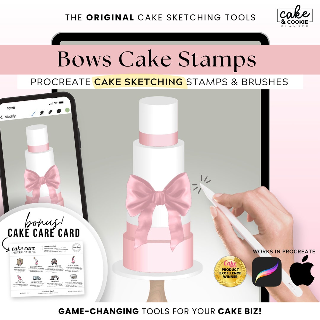 Bows Cake Sketching PROCREATE Brushes & Stamps, Digital Cake Design ...