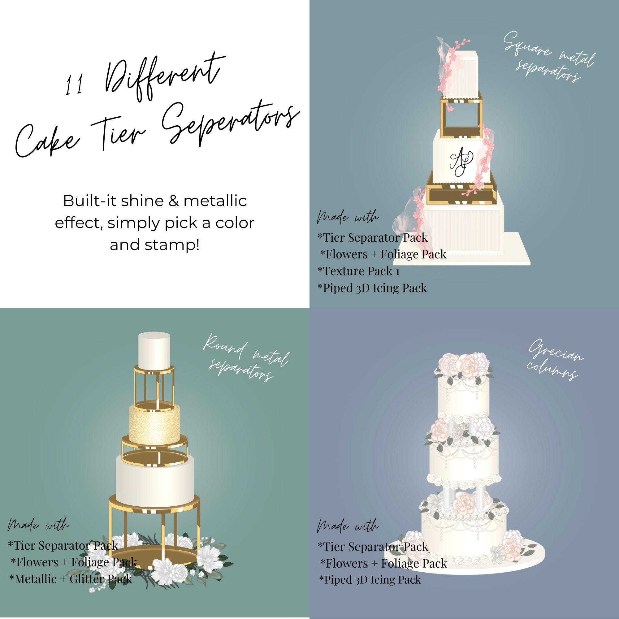 Cake Pedestal Separators Cake Sketching PROCREATE Stamps, Digital Cake ...