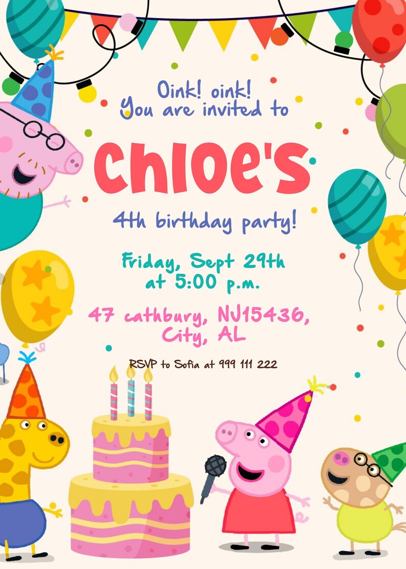 Editable Peppa Pig Birthday Invitation Template, Printable Birthday ...