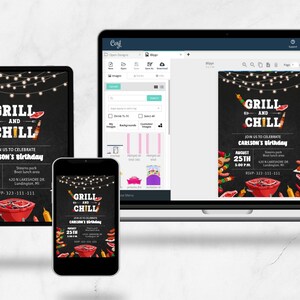 Editable Grill & Chill Birthday Invitation Template, Printable Birthday ...