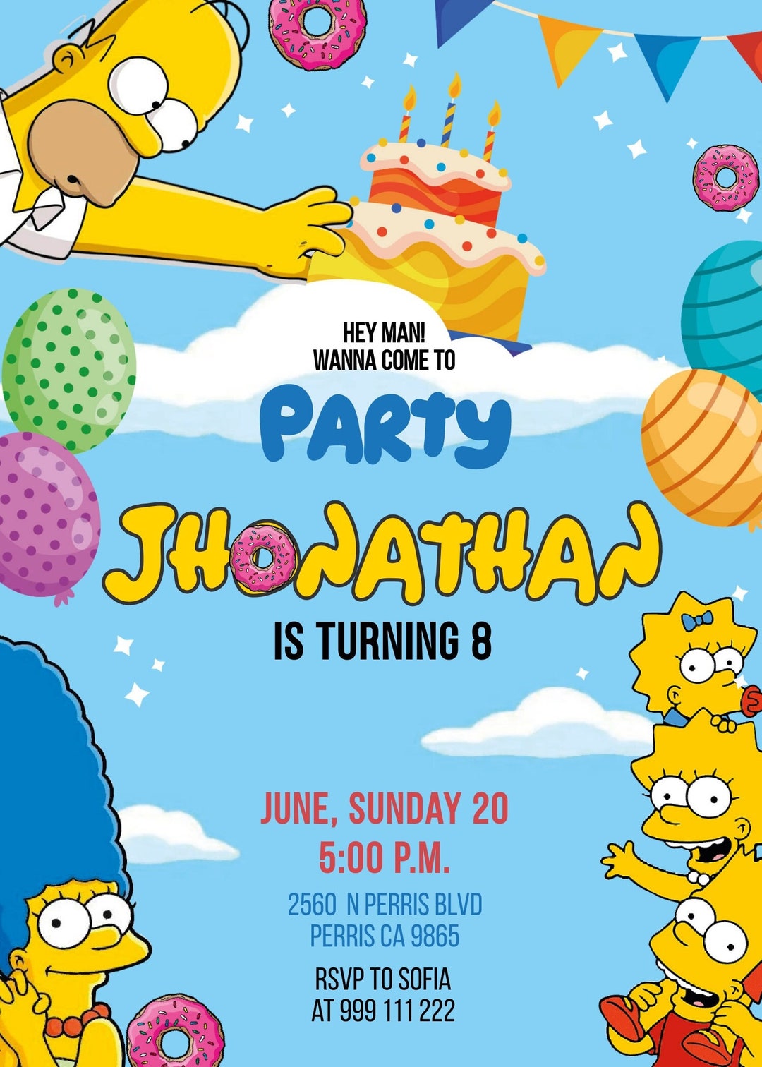 Editable Simpsons Birthday Invitation Template, Printable Birthday ...